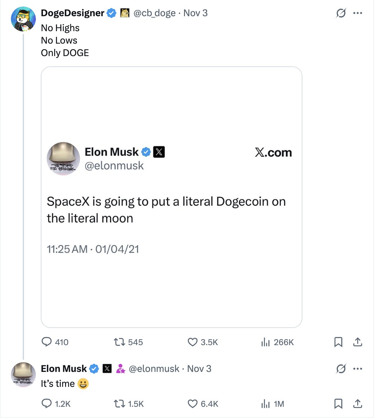 Cuitan 2 Kata Elon Musk Bikin Meme Coin DOGE-1 Lepas Landas 300%