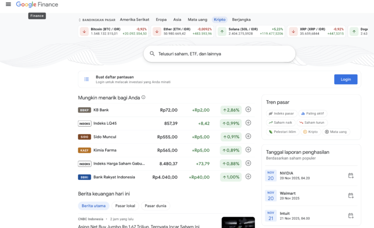 9 Fitur Google Finance, Bisa Cek Crypto Juga!